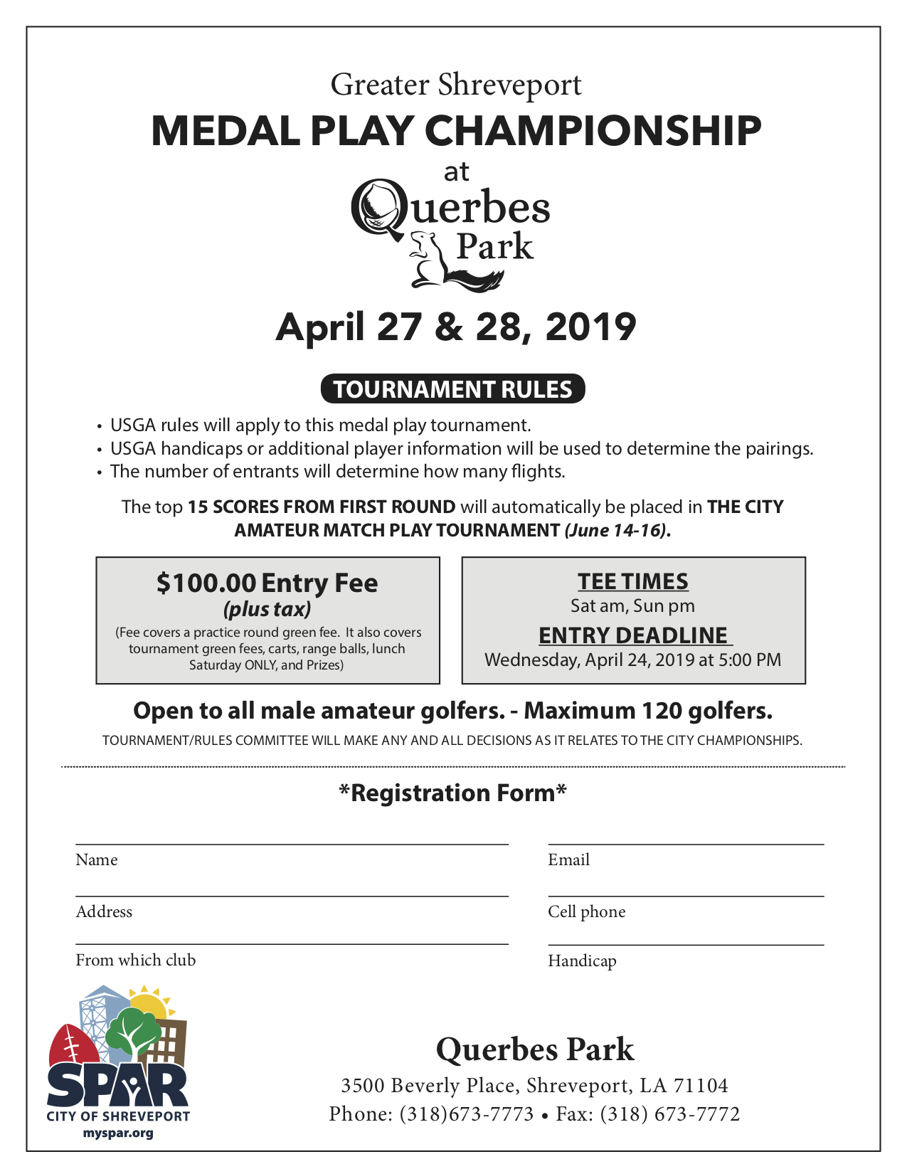 Greater Shreveport MEDAL PLAY CHAMPIONSHIP at Querbes – Spar Golf Courses